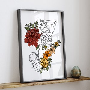 Rib Cage Anatomy Print, Floral Rib Cage Art, Medical School Gift ...
