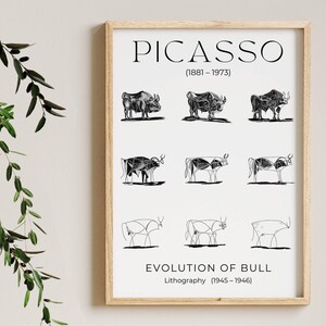 Picasso Evolution of Bull Print, Animal Art Sketch, Picasso Bull Art ...