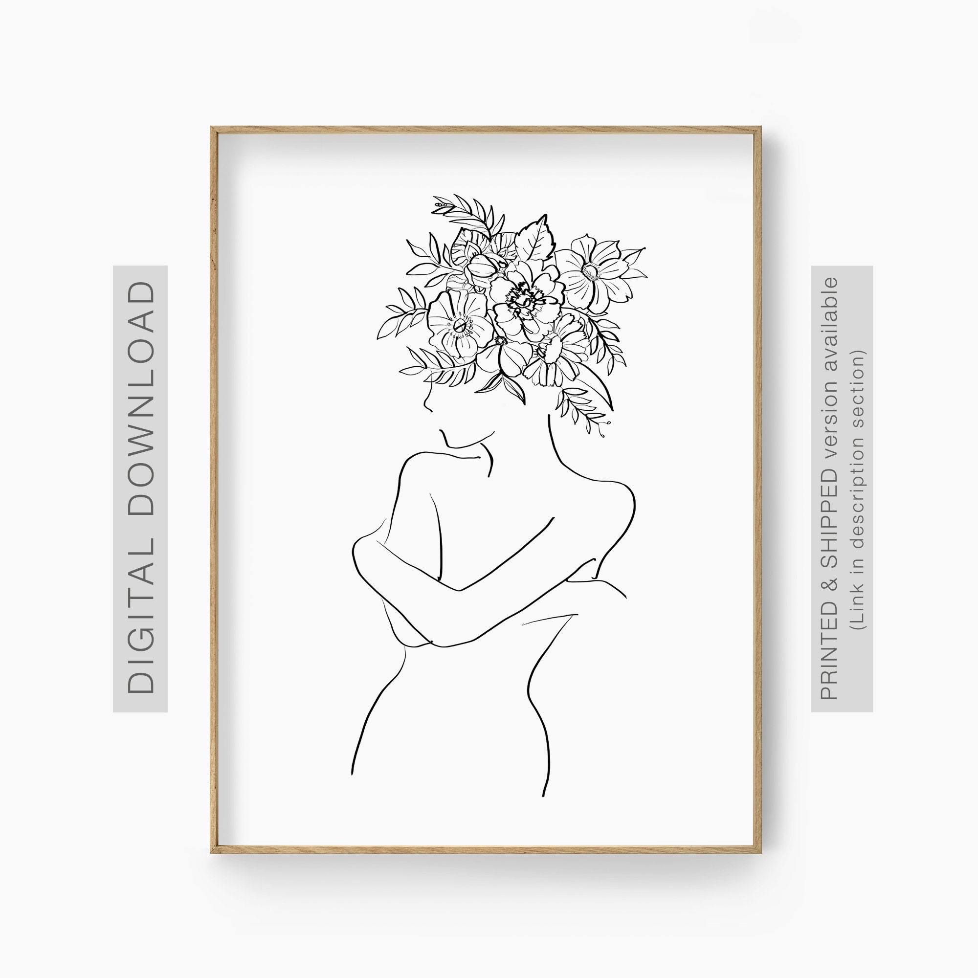 Flowers Woman Line Art Head of Flowers Art Print Minimal | Etsy