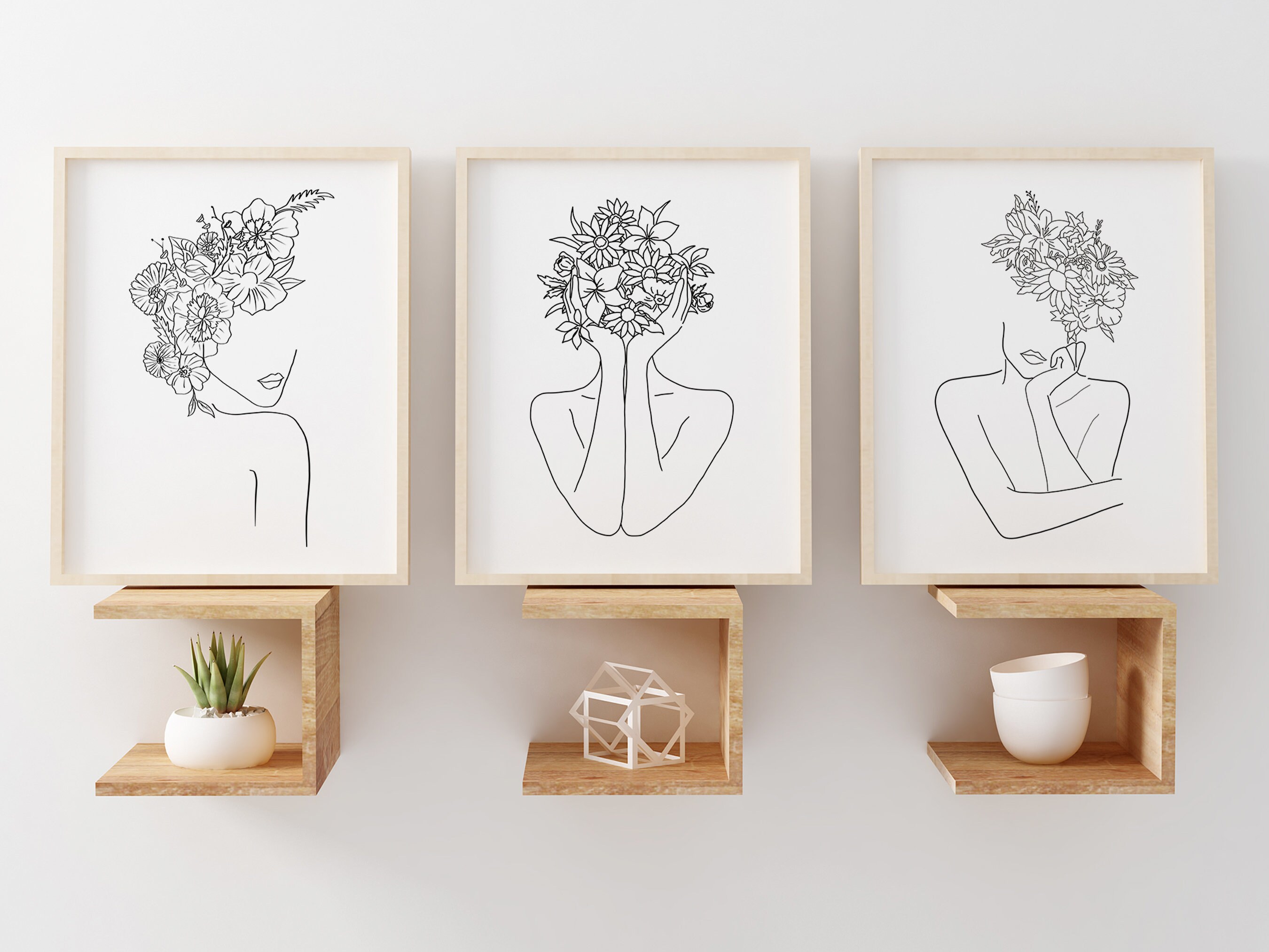 Floral Woman Head Portrait One Line Flower Head Poster Head - Etsy