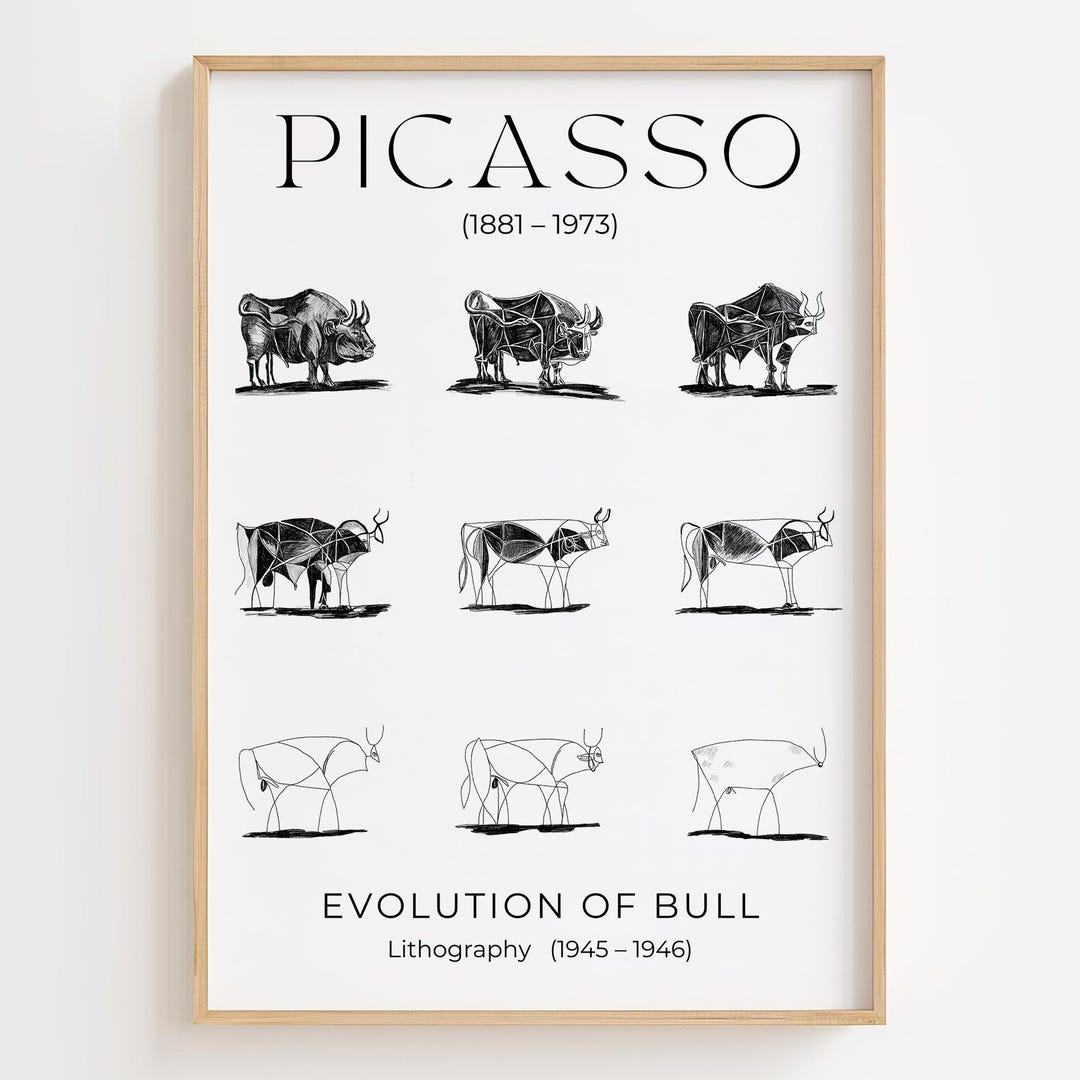 Picasso's Evolution of Bull Print, Animal Art Sketch, Picasso Bull Art ...