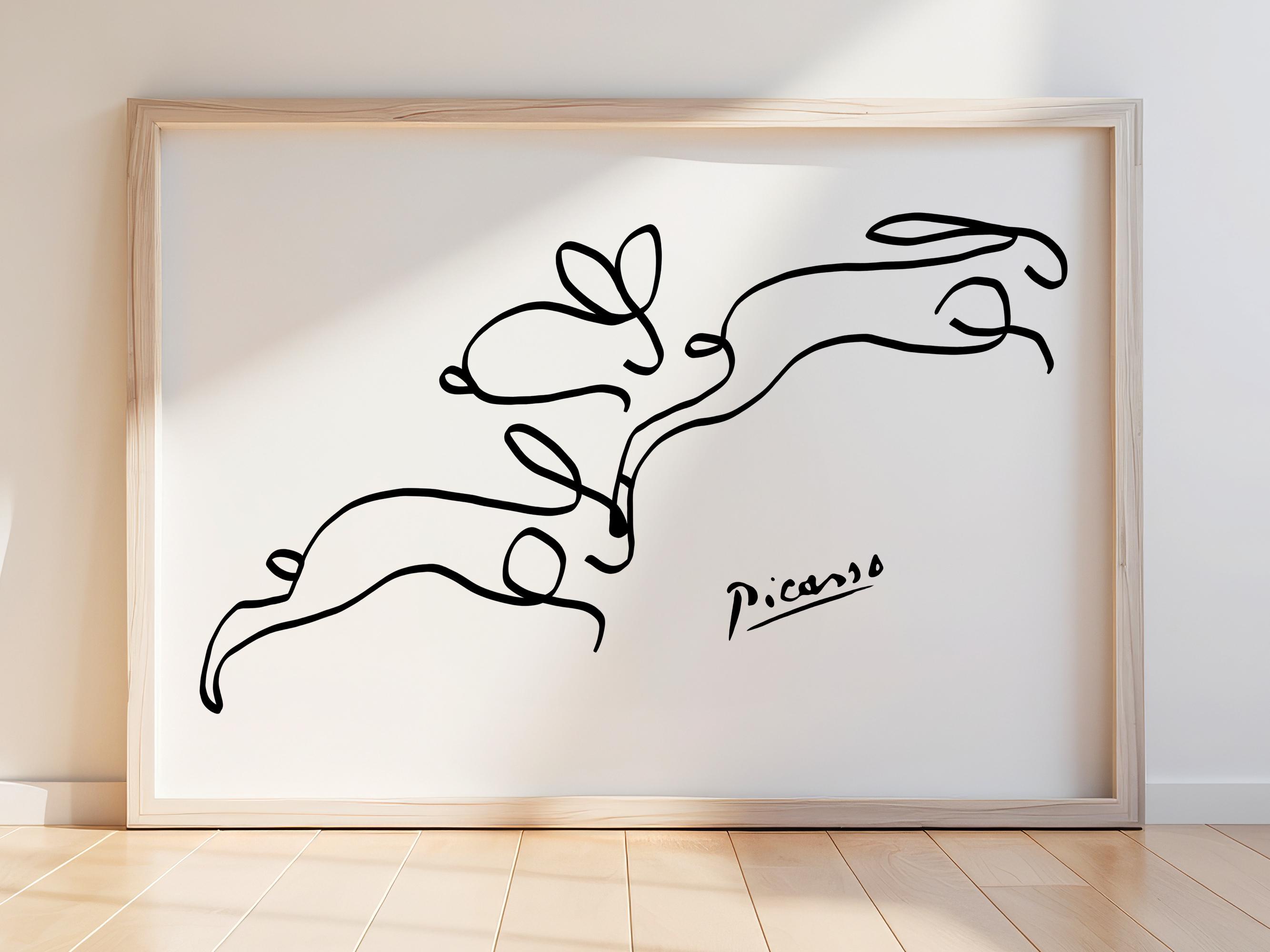 Picasso Rabbit Line Art Print: Minimalist Nursery Sketch (digital ...