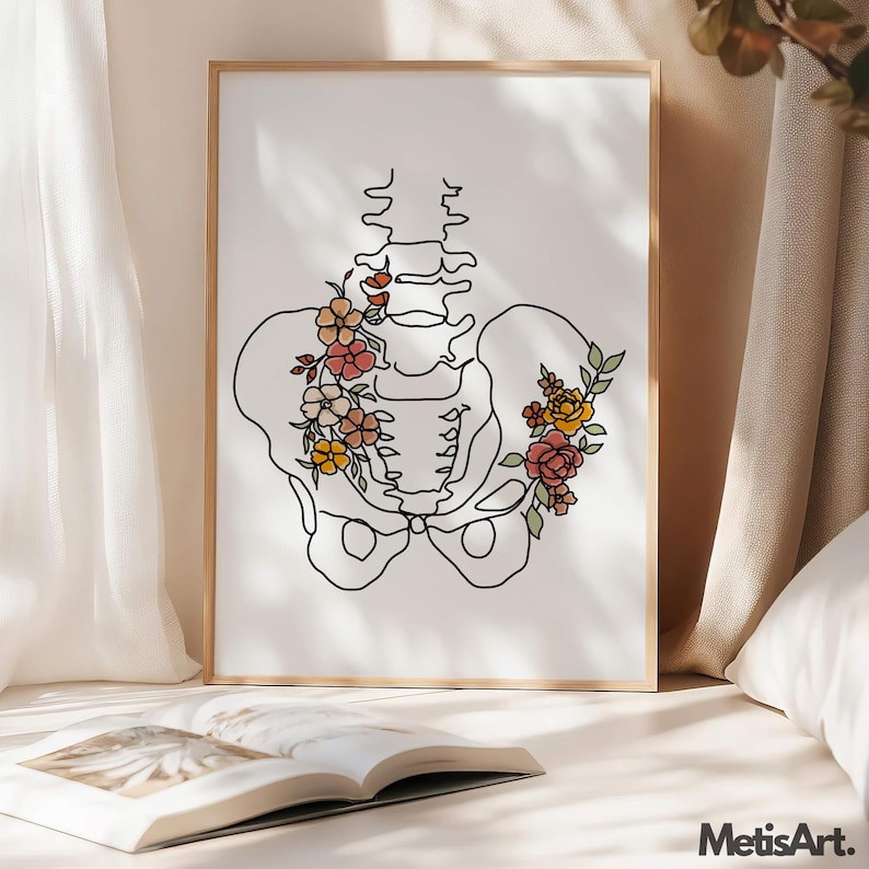 Floral Pelvic Anatomy Wall Art Print for Pelvic Floor, Chiropractic and ...