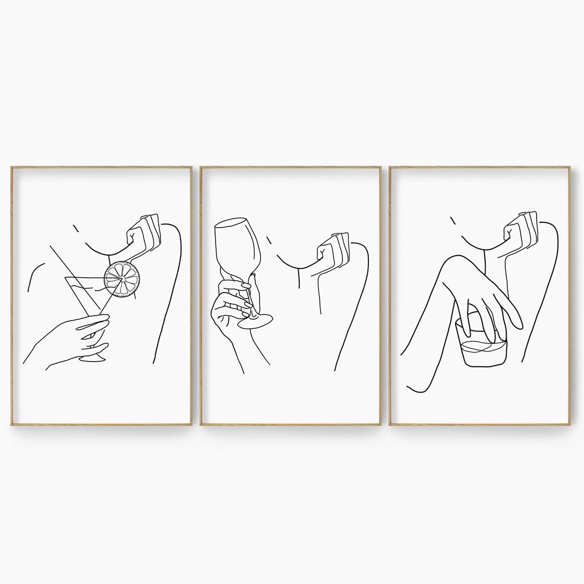 Minimalist Alcohol Line Art Print Set Bar Gallery Wall Art | Etsy