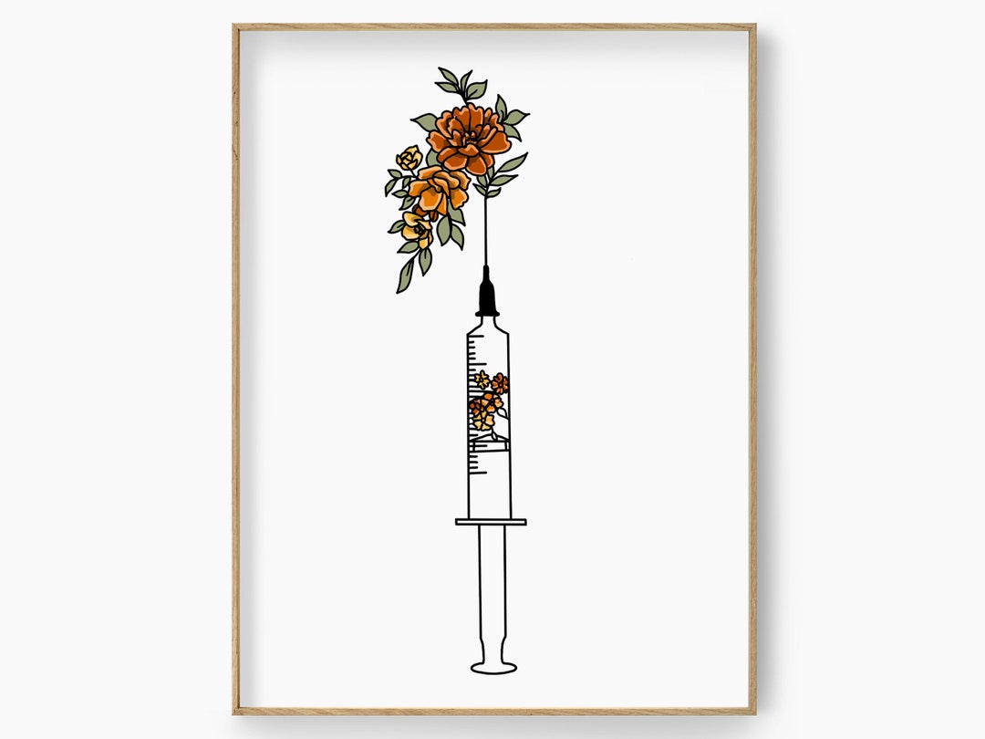 Floral Syringe Art Print, Flower Injector Wall Art, Hypodermic Syringe ...