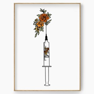 Floral Syringe Art Print, Flower Injector Wall Art, Hypodermic Syringe ...