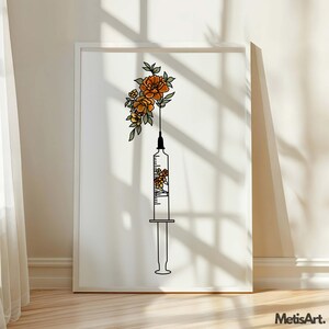 Floral Injector Wall Art, Syringe Art Print, Hypodermic Poster ...