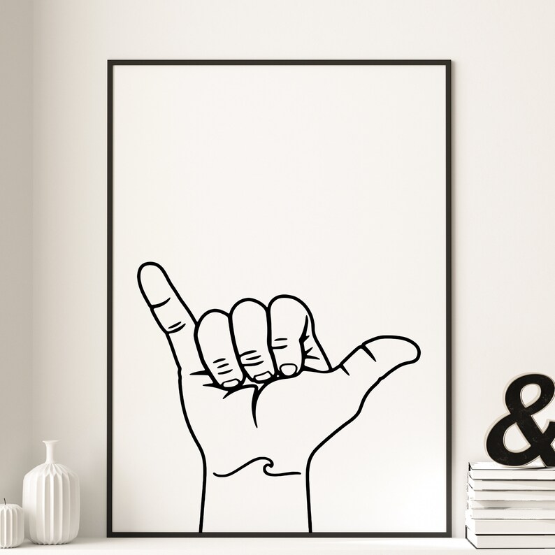 Shaka Hand Line Drawing Shaka Sign Art Print Hand Line Art | Etsy