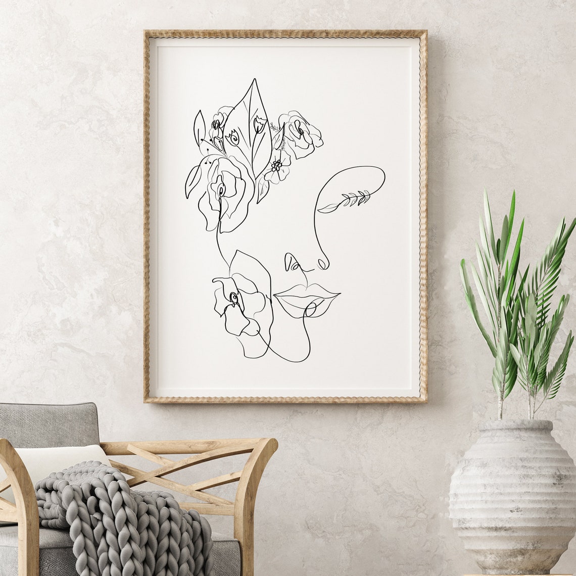 One Line Art Print Woman Flower Wall Art Flower Head Poster | Etsy