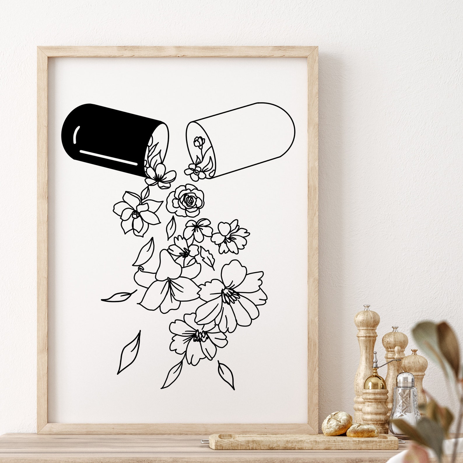 Floral Pill Capsule Poster Botanical Pharmacy Art - Etsy