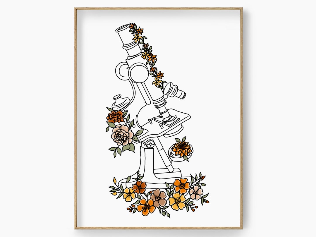 Floral Microscope Art Print, Medical Laboratory Decor, Pathology Wall ...