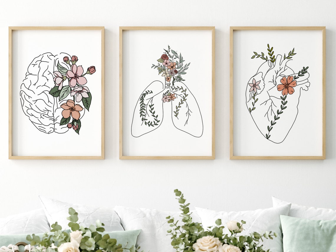 Floral Medical Poster Set of 3 Flower Anatomy Art Print Set - Etsy