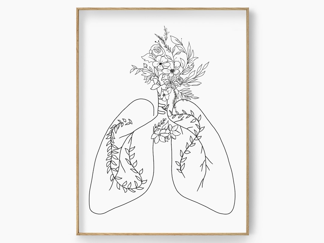 Minimal Human Lungs Line Art, Floral Lungs Poster, Black and White ...