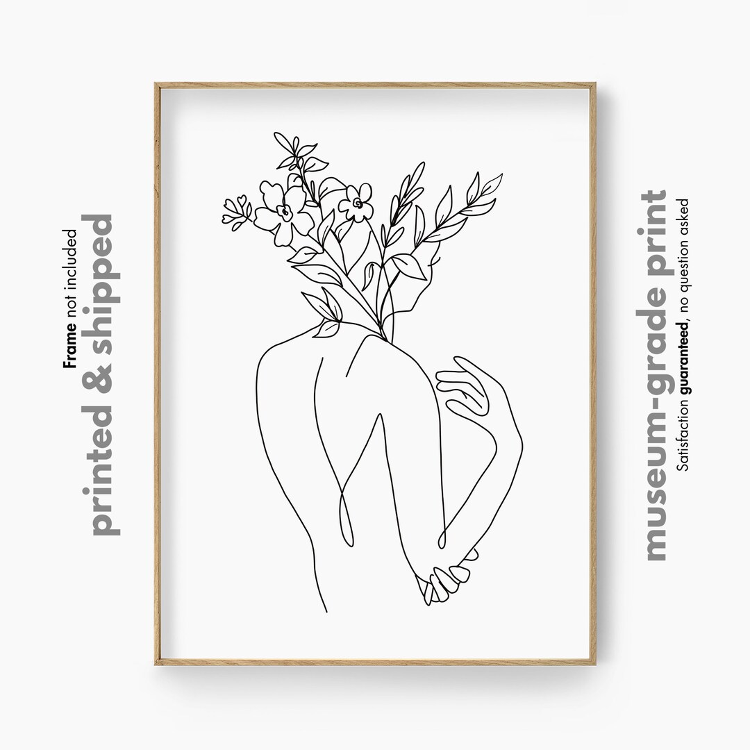 Woman Back Line Art Print, Plant Head Line Draw, Flower Woman Wall Art ...