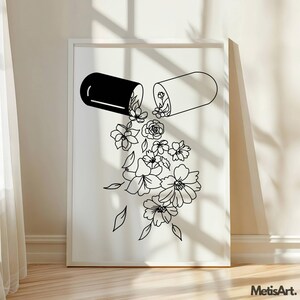 Floral Pill Capsule Poster, Botanical Pharmacy Art, Prescription Print ...
