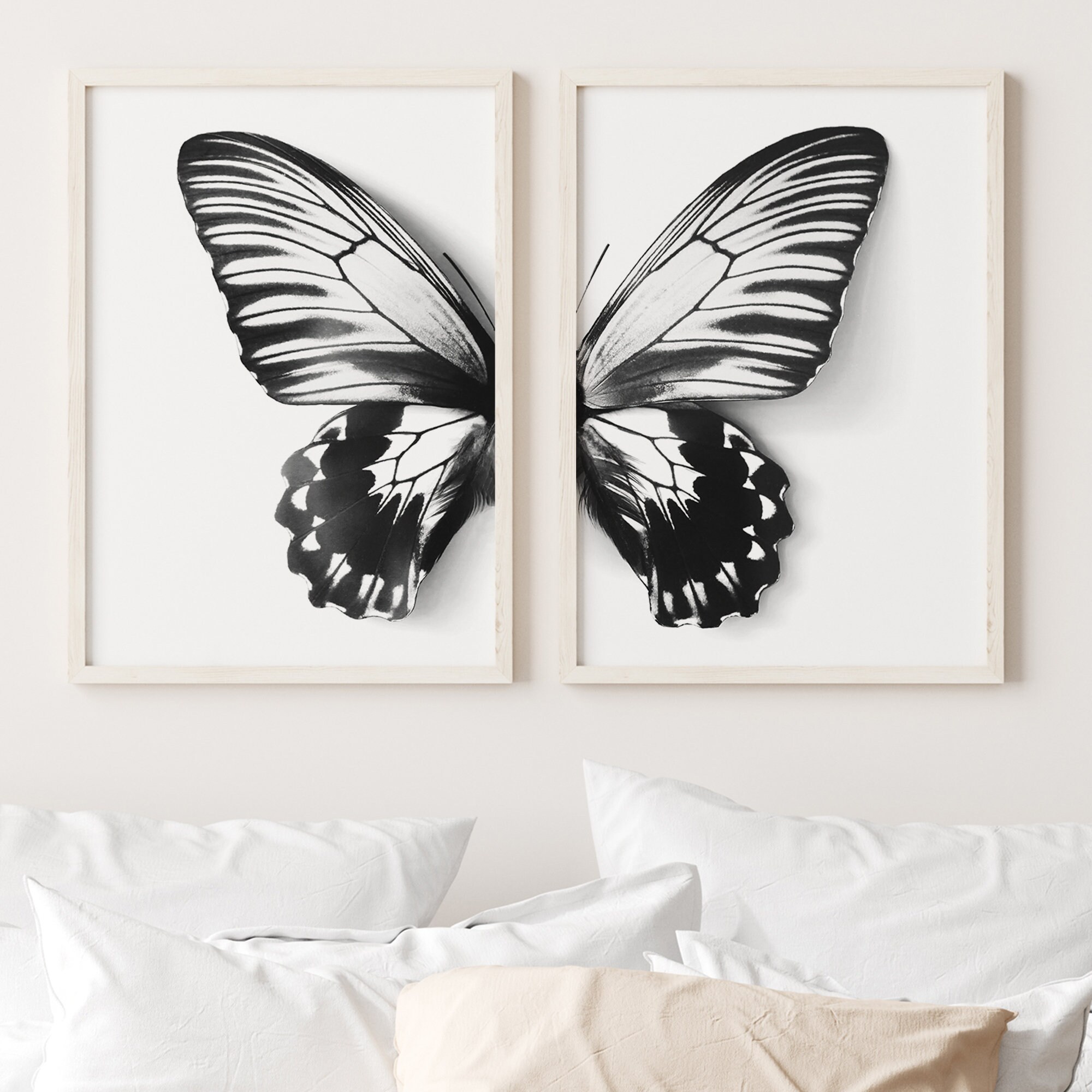 Butterfly Print Set of 2 Black and White Butterfly Poster - Etsy