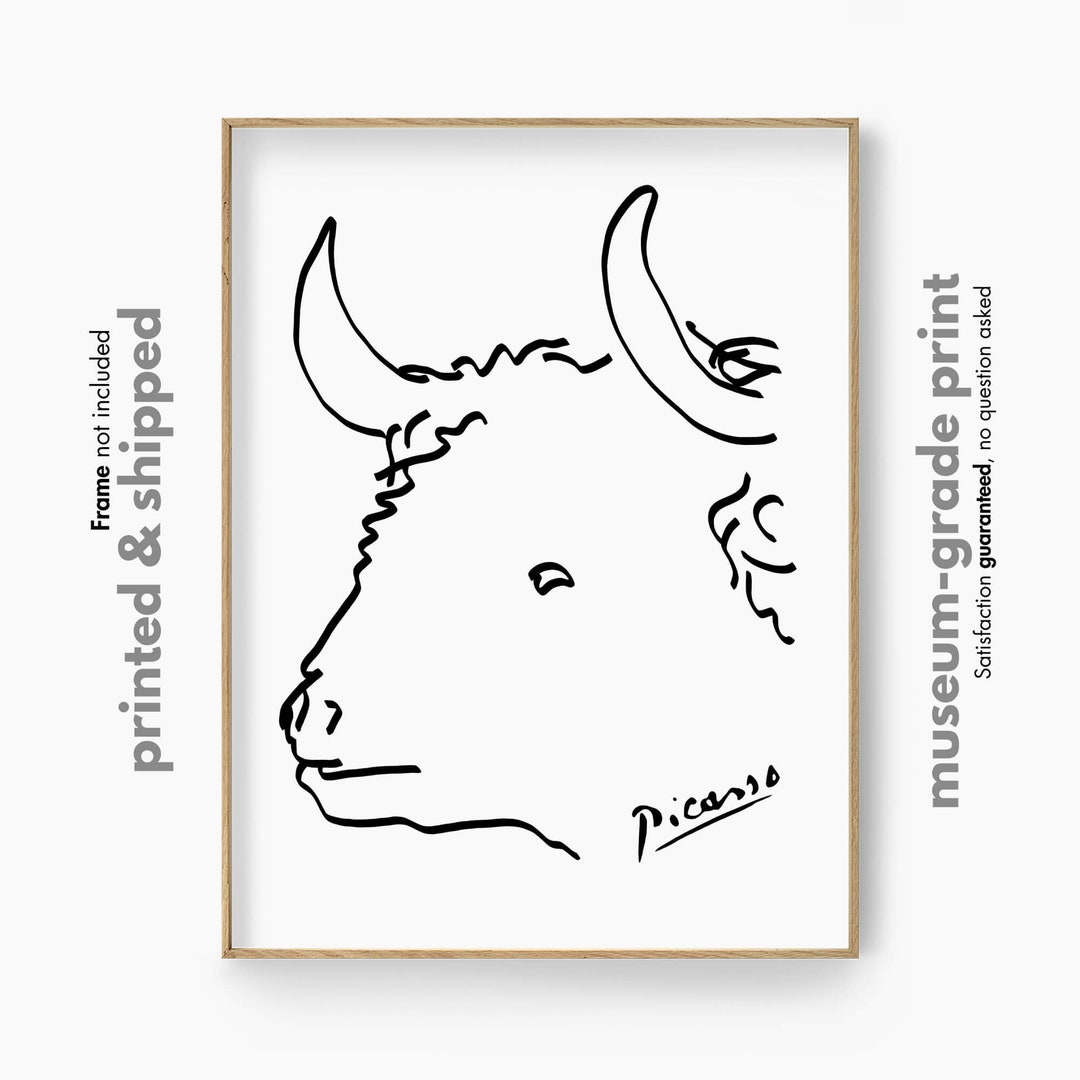 Picasso Cow Line Art Print, Nursery Animal Poster, Picasso Sketch Wall ...