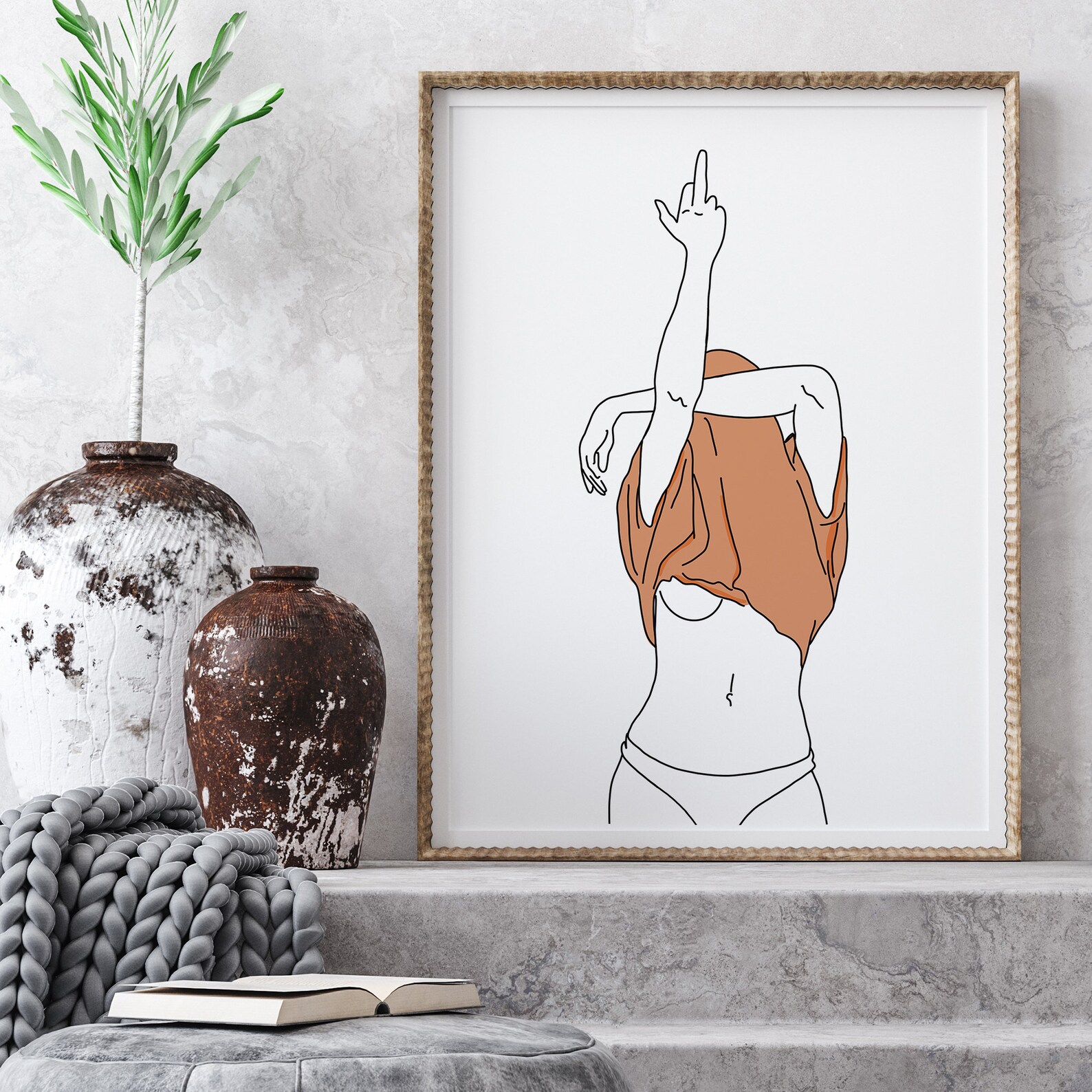 Middle Finger Line Art Print Feminist Wall Art Middle Finger - Etsy