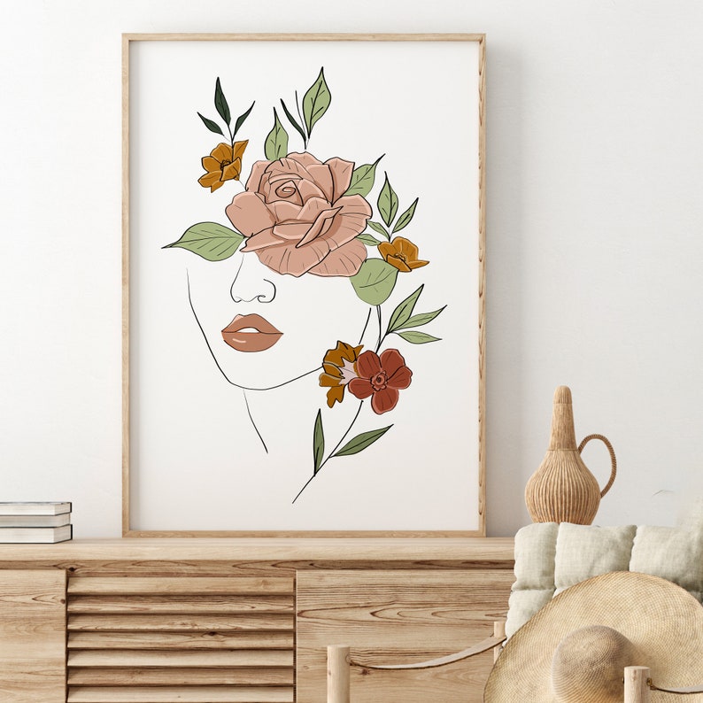 Boho Woman Line Art Print Female Face Single Line Drawing - Etsy