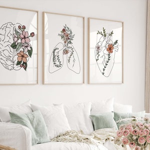 Floral Medical Poster Set of 3, Flower Anatomy Art Print Set, Brain ...