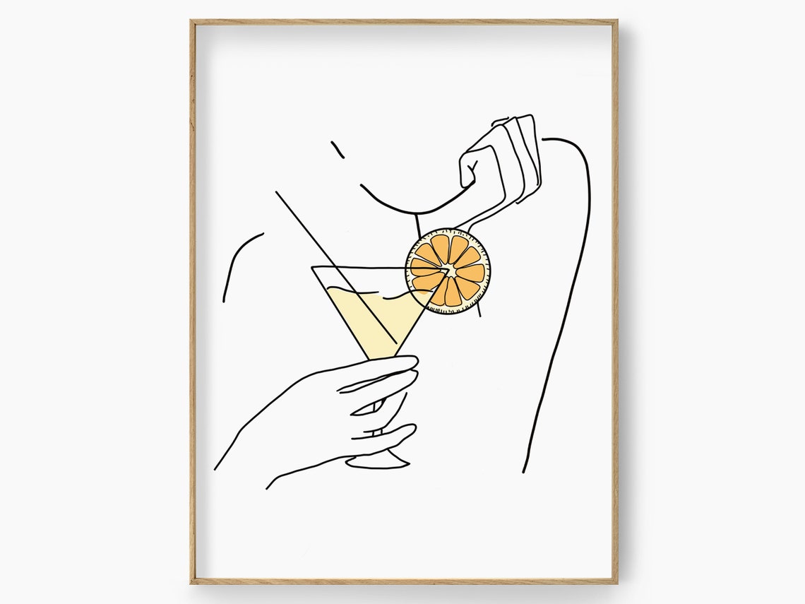 Woman Cocktail Line Art Print Minimalist Cocktail Gift - Etsy
