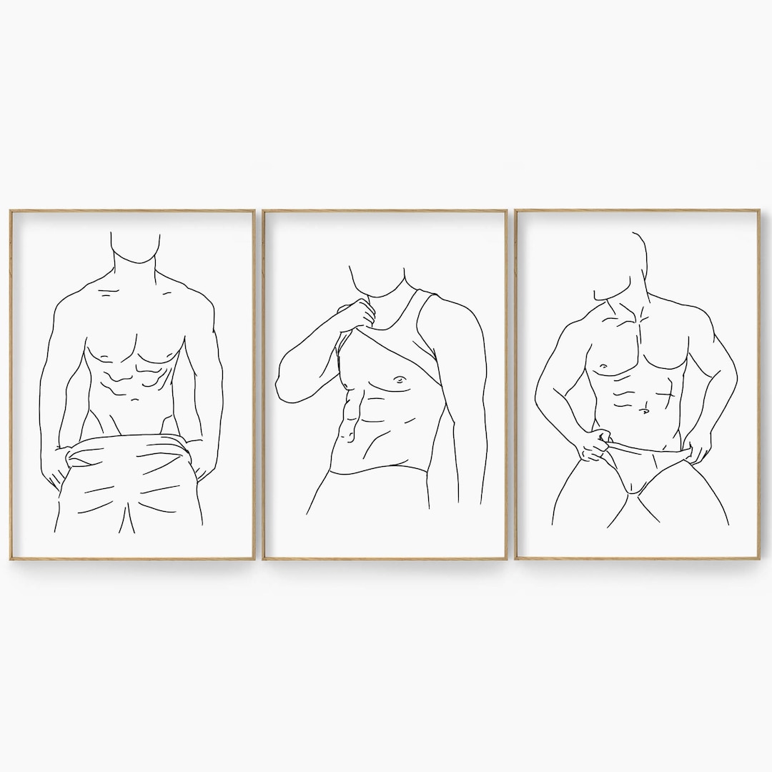 Minimalist Gay Line Art Set, Gay Wall Art, Naked Men Art Print, Line ...
