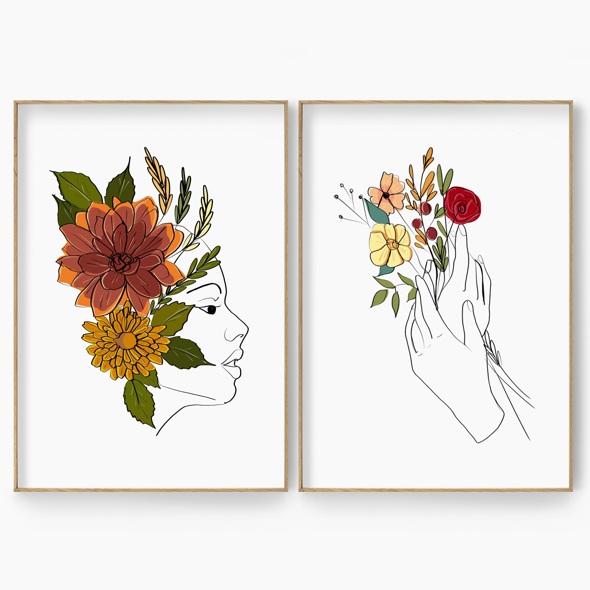 Woman with Flowers Line Art Print Female Abstract Figure Line | Etsy