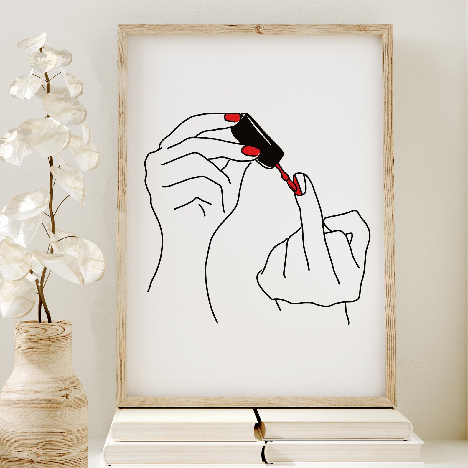 Woman Hands Line Art Print Nail Polish Hands Wall Art - Etsy
