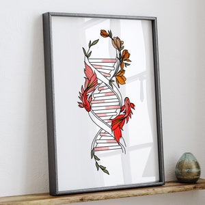 Floral Double Helix Poster, Microbiology Art, Medical Symbol Print ...