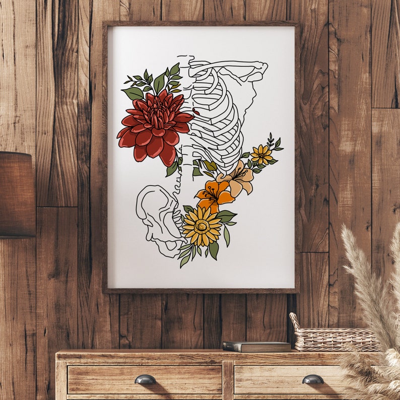 Rib Cage Anatomy Print Floral Rib Cage Art Medical School - Etsy