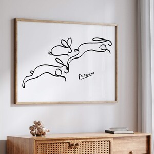Minimalist Picasso Rabbit Line Drawing, Cubism Rabbit Line Art, Picasso ...