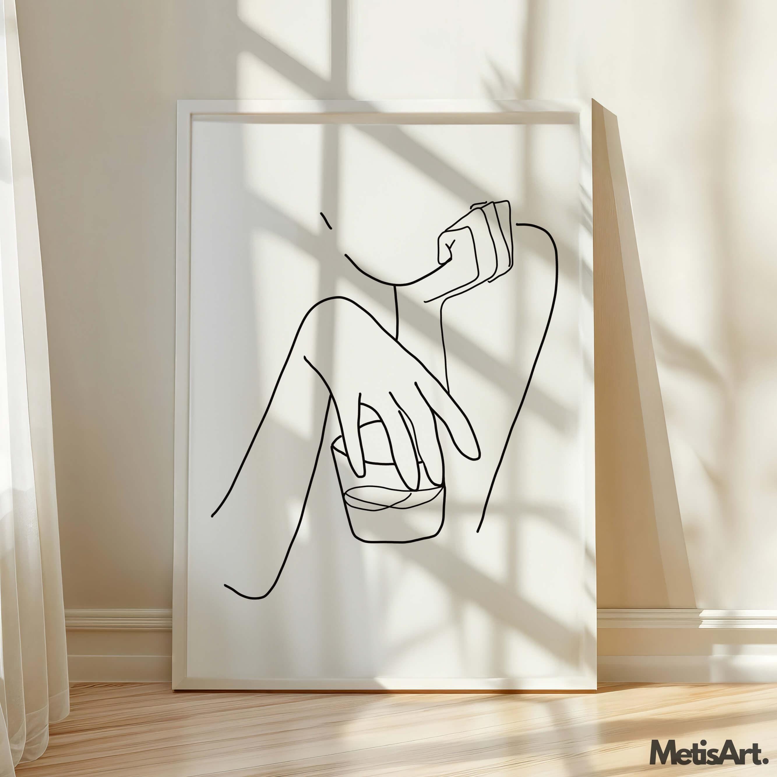 Whiskey Woman Line Art Print: Minimalist Home Bar Decor (digital ...