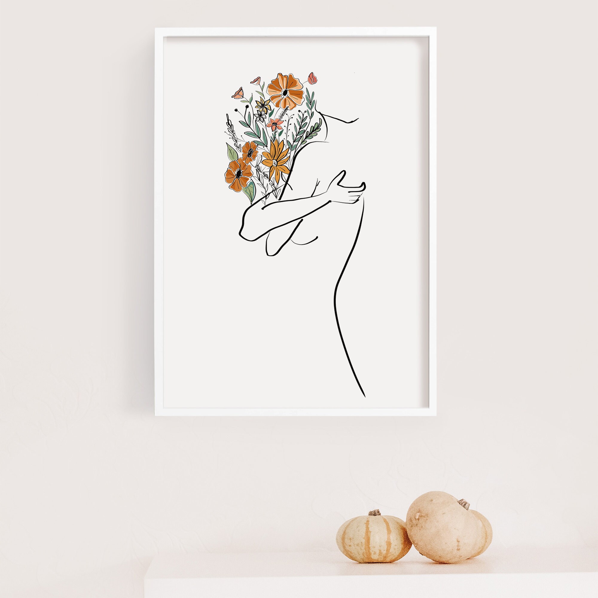 Woman Figure Line Art Flower Head Poster Woman Line Drawing | Etsy