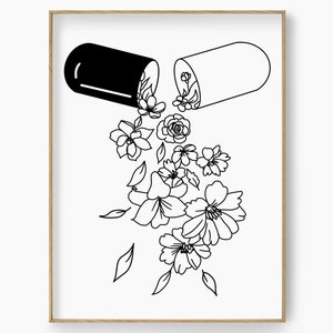 Floral Pill Capsule Poster, Botanical Pharmacy Art, Prescription Print ...