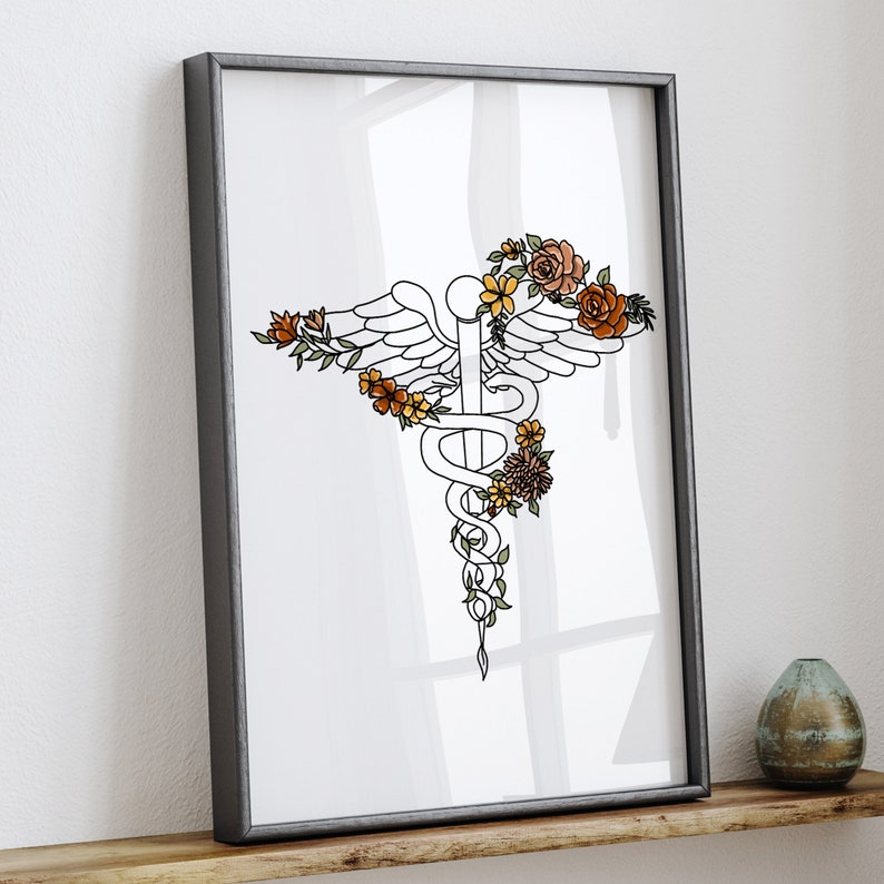 Floral Caduceus Poster Medical School Gift Doctor Graduation - Etsy