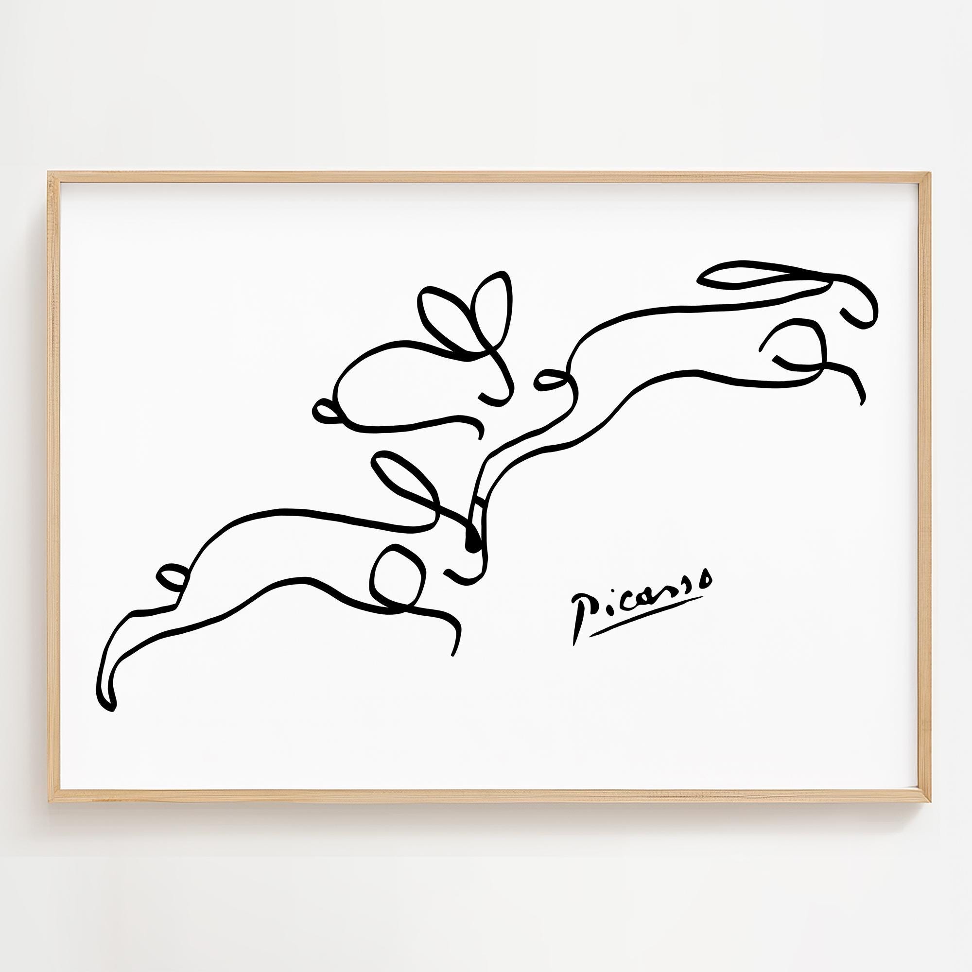 Picasso Rabbit Line Art Print: Minimalist Nursery Sketch (digital ...