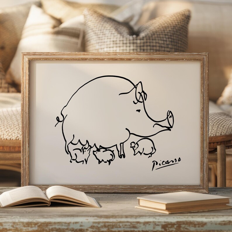 Picasso Pig & Piglets Print: Minimalist Nursery Wall Art - Etsy