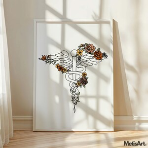 Floral Caduceus Poster, Medical School Gift, Doctor Graduation Gift ...