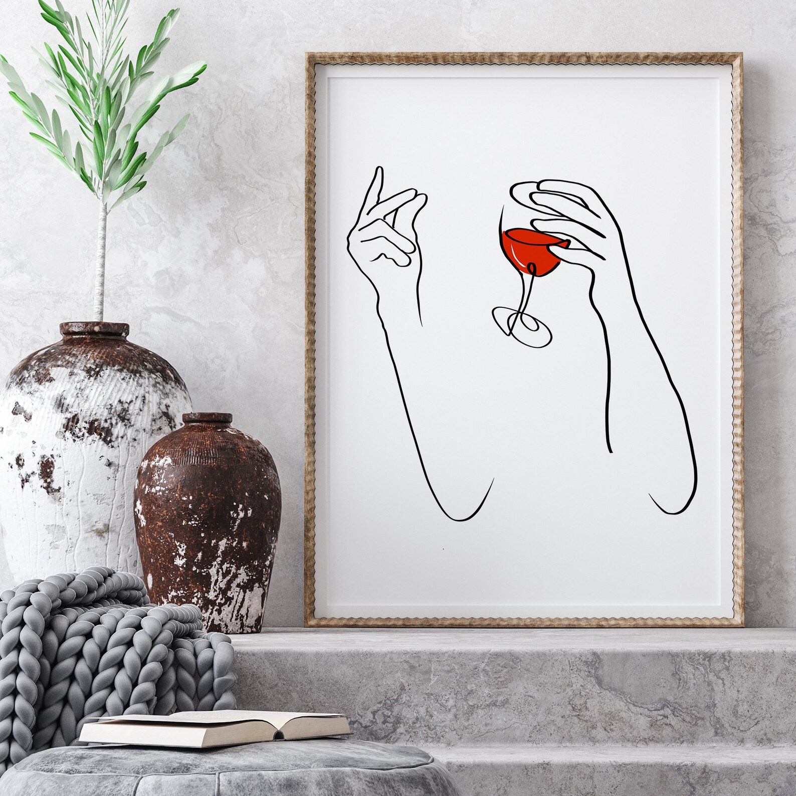 Wine Glass Woman Hands Line Art Print Drinking Wine Woman | Etsy