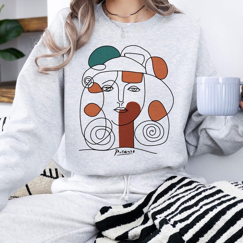 Moletom Boho Picasso Line Art: Bloco de cores terracota, retrato ...