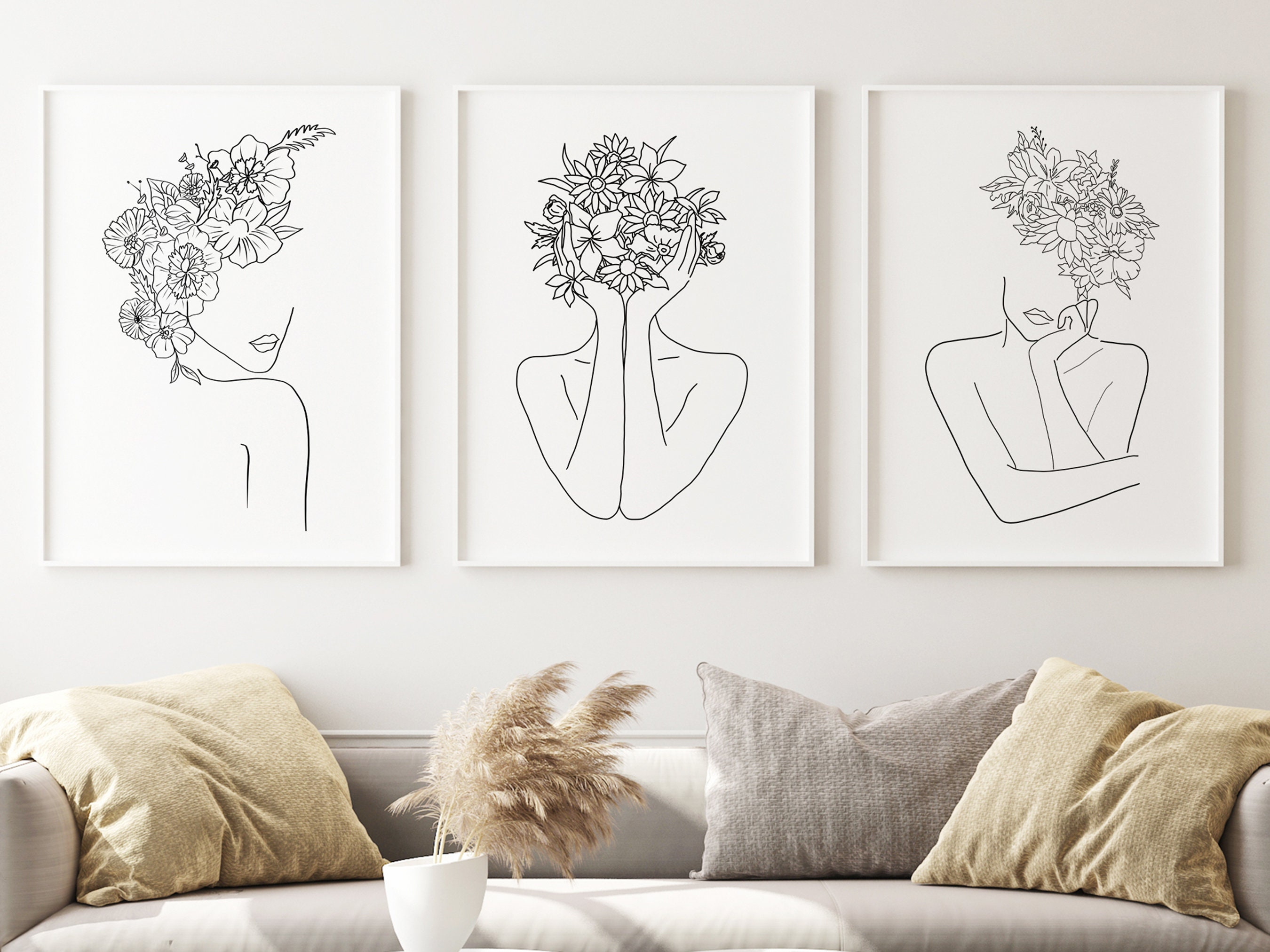 Floral Woman Head Portrait One Line Flower Head Poster Head - Etsy