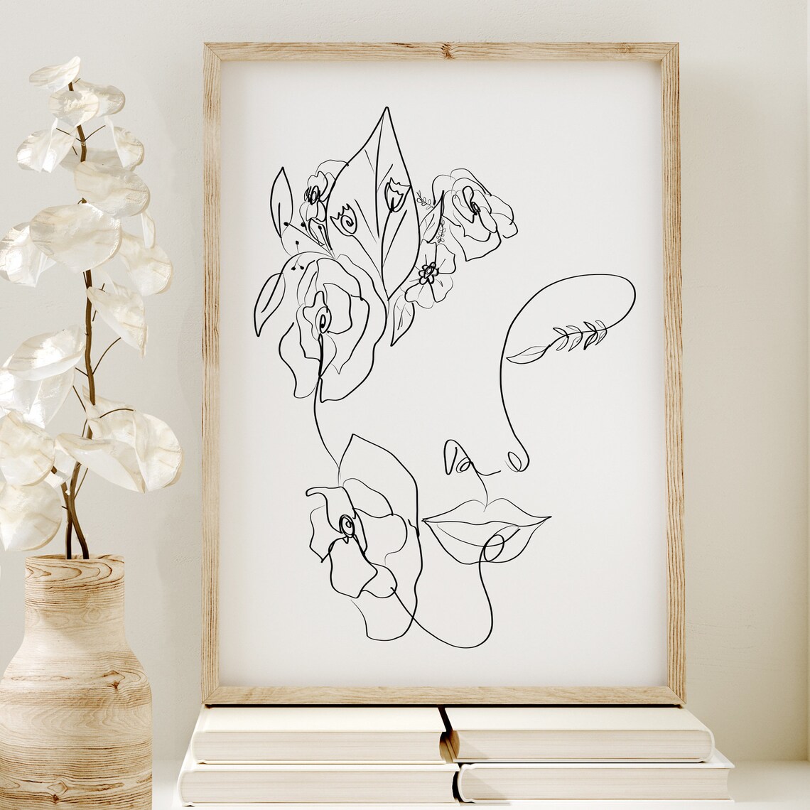 One Line Art Print Woman Flower Wall Art Flower Head Poster | Etsy