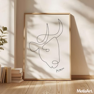 Picasso Bull Head Drawing, Picasso Bull Line Art Print, Exhibition ...
