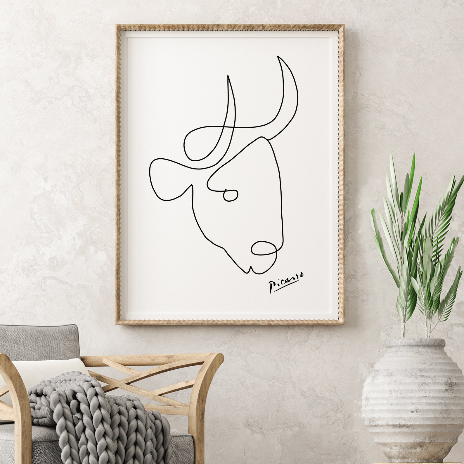 Picasso Bull Head Drawing Picasso Bull Line Art Print | Etsy