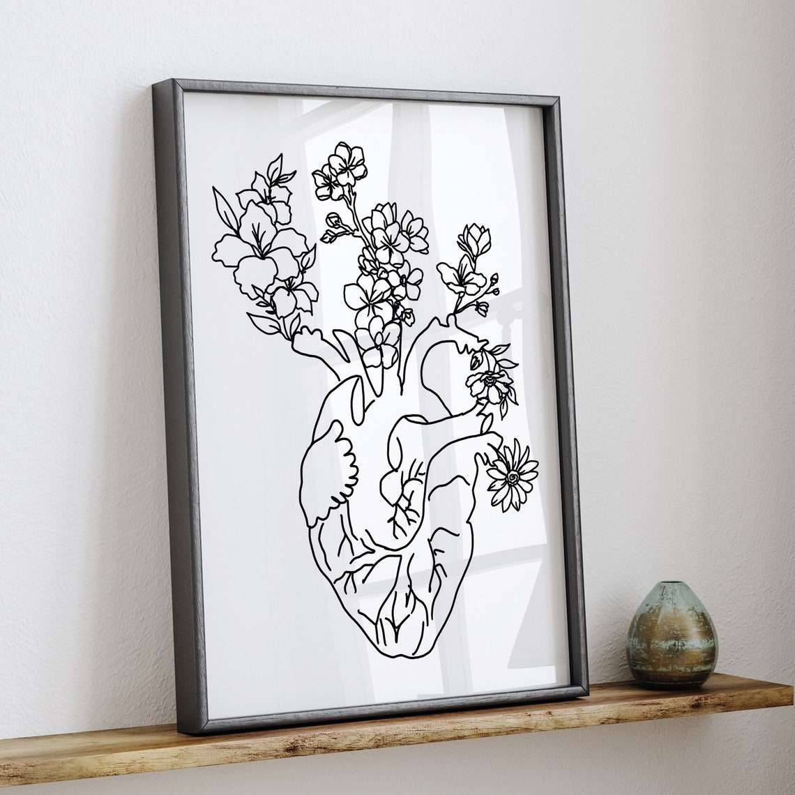 Heart Anatomy Black White Print Botanical Heart Poster - Etsy