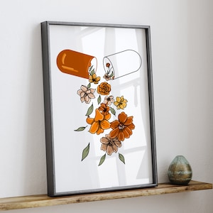 Pharmacist Gift, Floral Pill Print, Pharmacy Wall Art, Flower ...