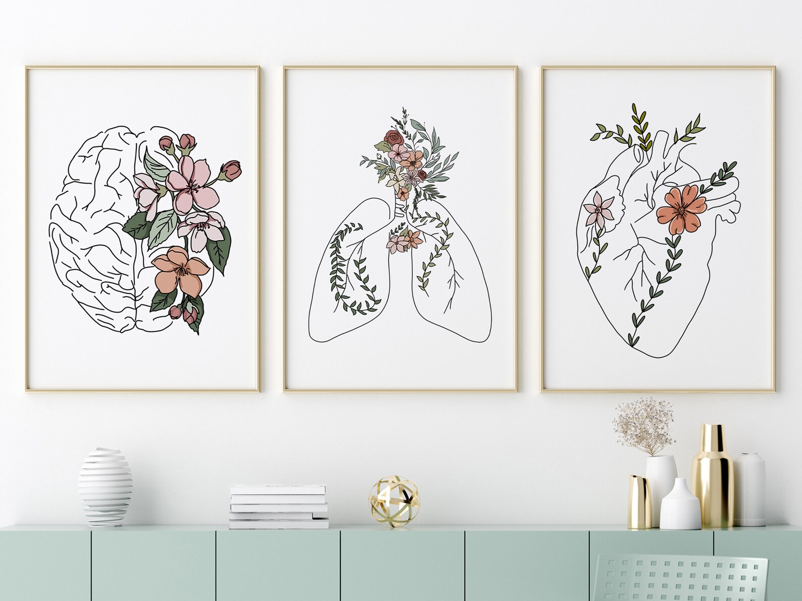 Floral Medical Poster Set of 3 Flower Anatomy Art Print Set - Etsy