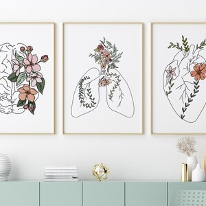 Floral Medical Poster Set of 3 Flower Anatomy Art Print Set - Etsy
