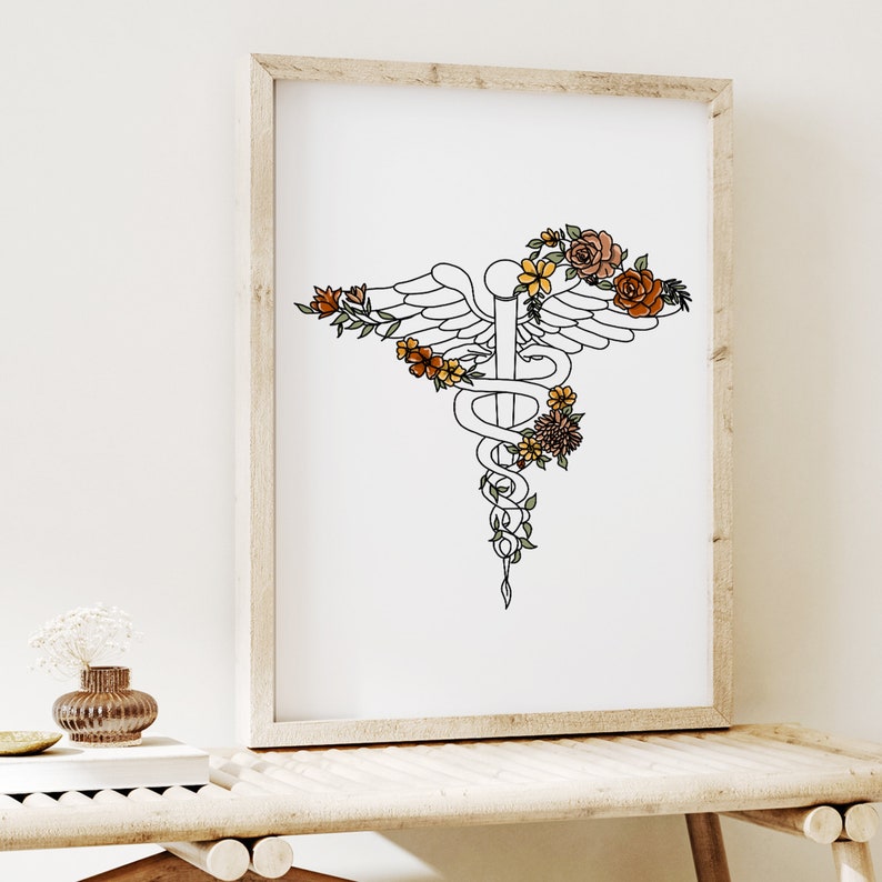 Floral Caduceus Poster Medical School Gift Doctor Graduation - Etsy