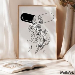 Floral Pill Capsule Poster, Botanical Pharmacy Art, Prescription Print ...